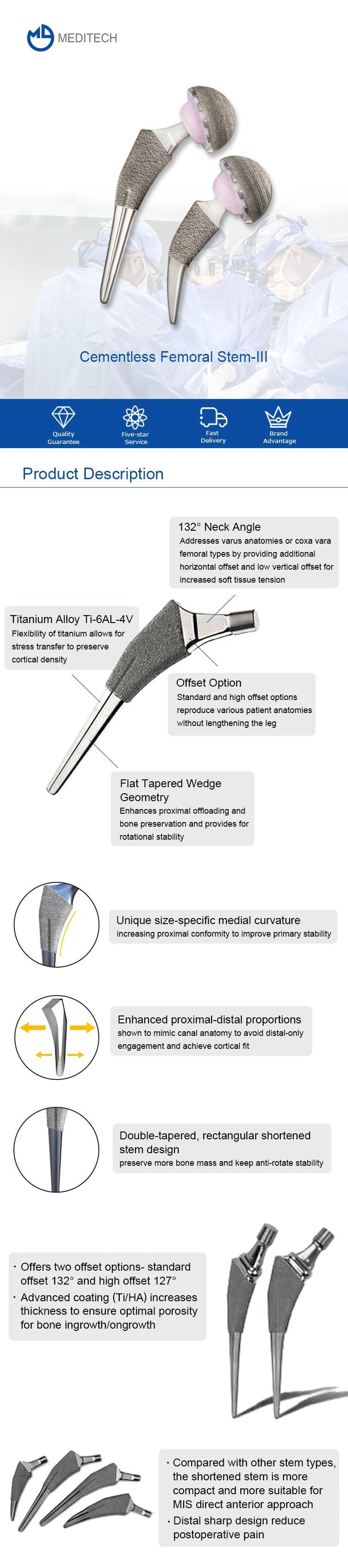 Femoral Stem Cementless Femoral Stem Hip Replacement Hip Prosthesis Set